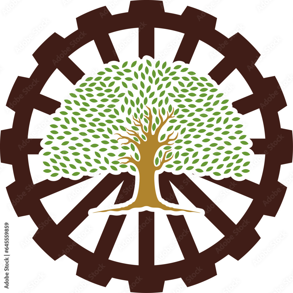 Wood wheel with oak tree inside Stock Vector | Adobe Stock
