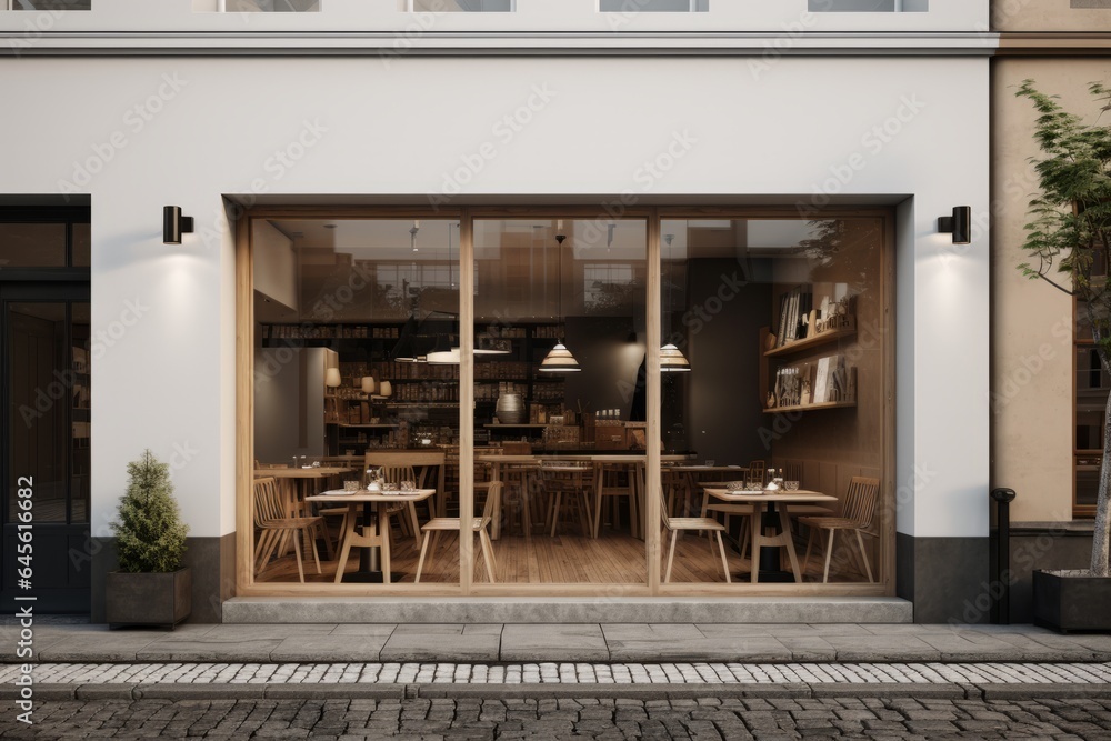 Nordic minimalist style restaurant or cafe store, front design Stock ...
