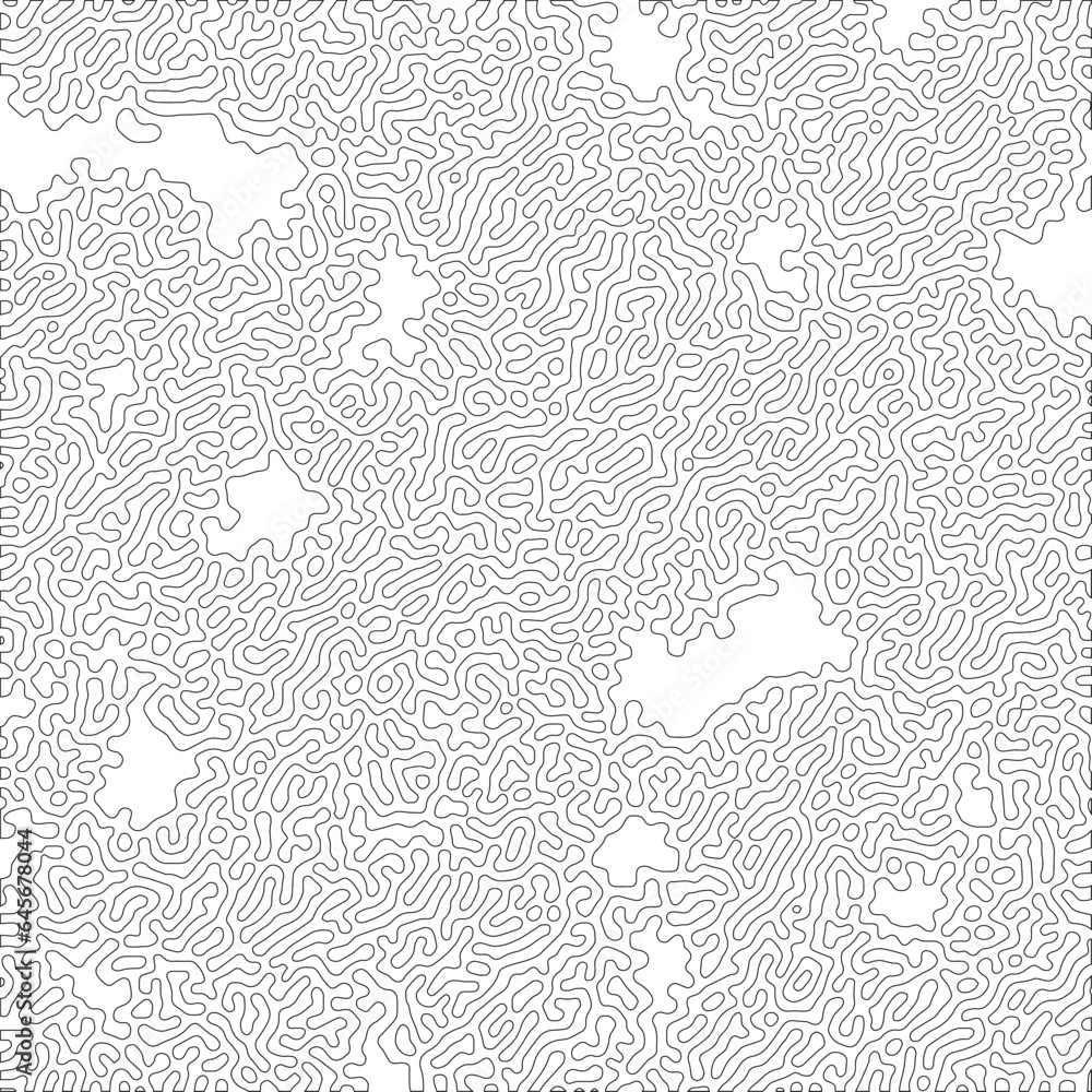 turing reaction diffusion monochrome seamless pattern with chaotic motion. Natural background ...