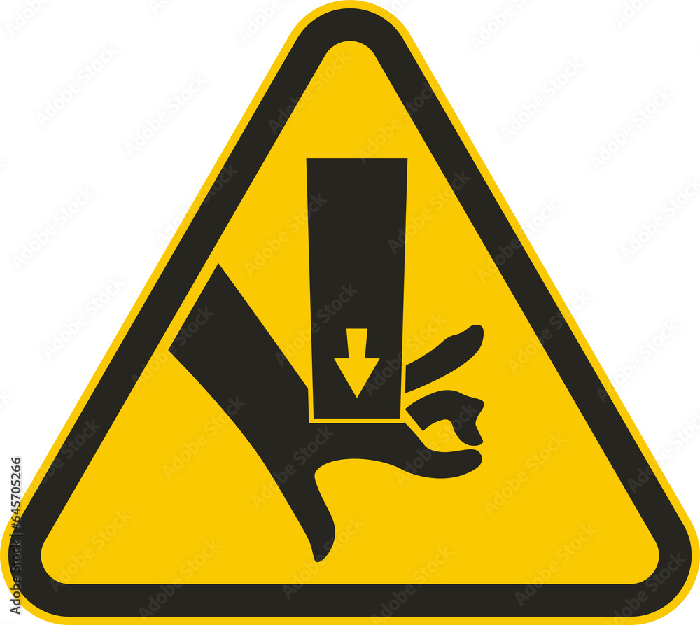 Isolated safety triangle sign black pictogram injury risk finger crush ...