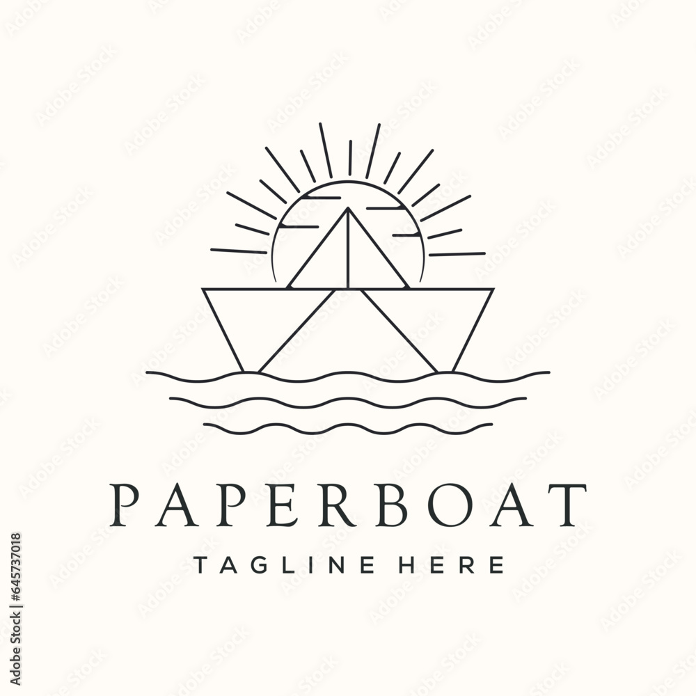 paper boat landscape line art logo vector minimalist illustration ...