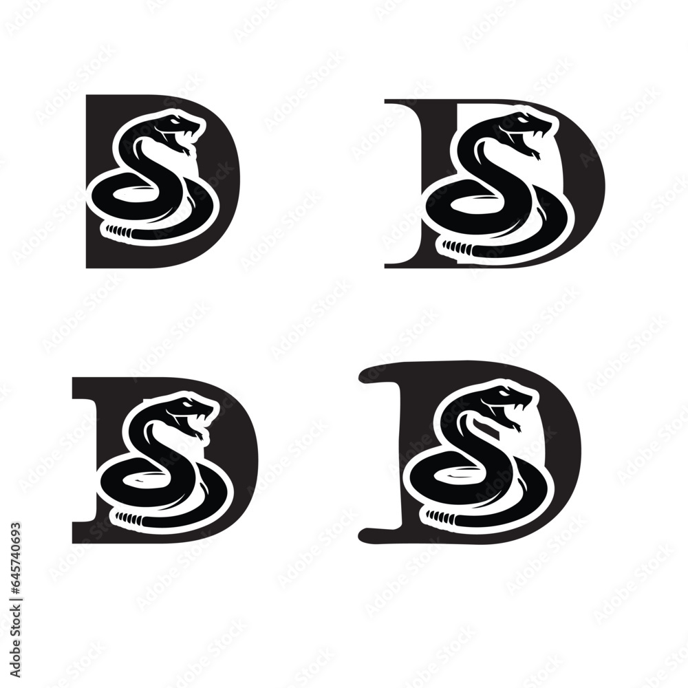Initials Logo Design Alphabet Letter D Snake Logo Design Concept Stock ...