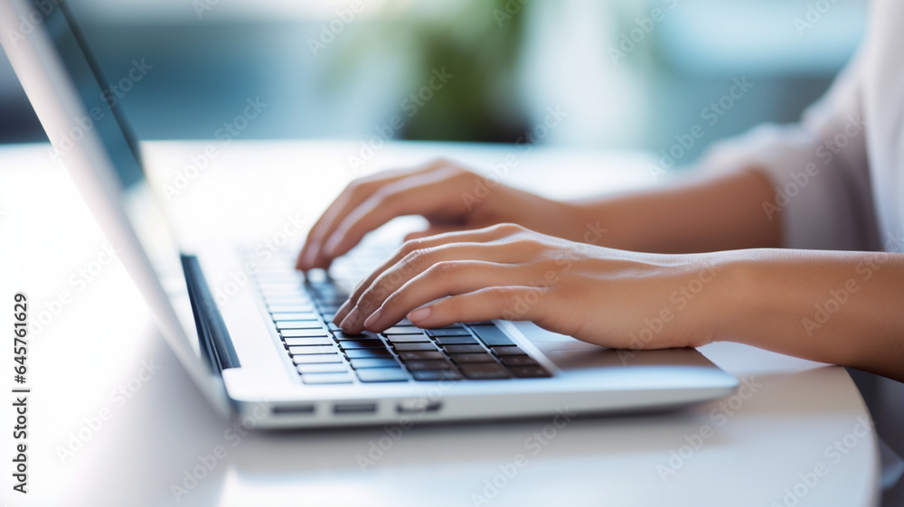 person typing on a computer Stock Photo | Adobe Stock