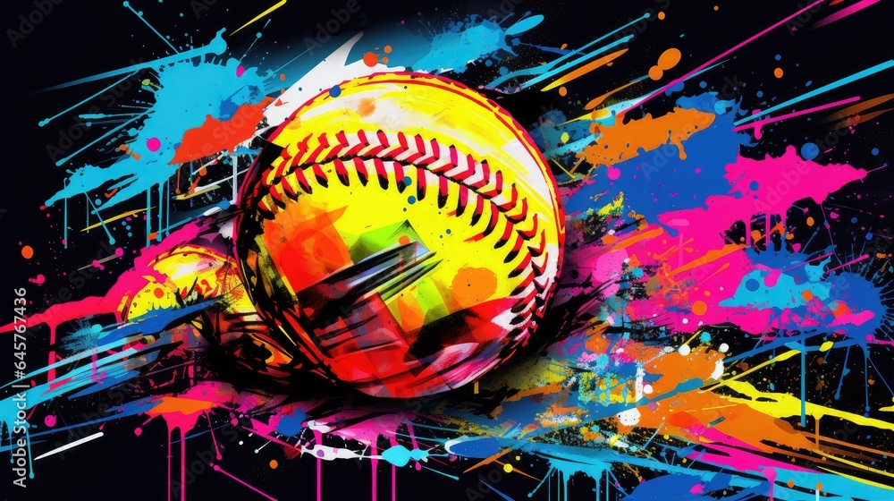 Ilustración de Stock Baseball, pop art collage style neon bold color ...