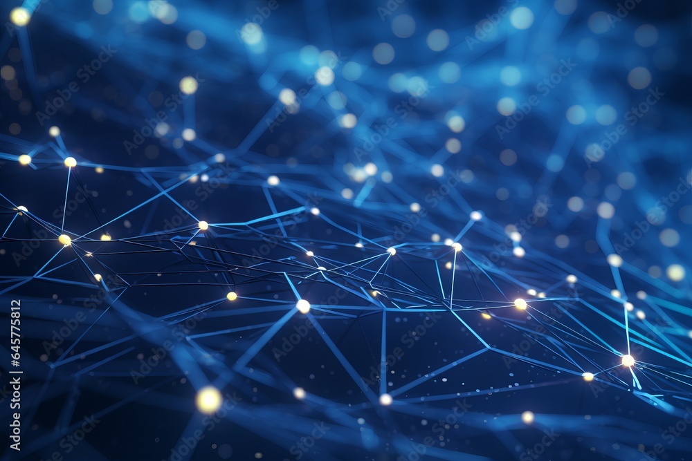 Abstract blue banner with a grid of linked networks and individual ...