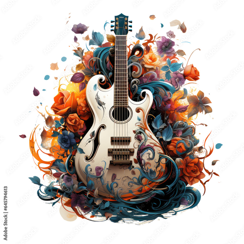 An electric guitar featured in an Instruments t-shirt design, the ...