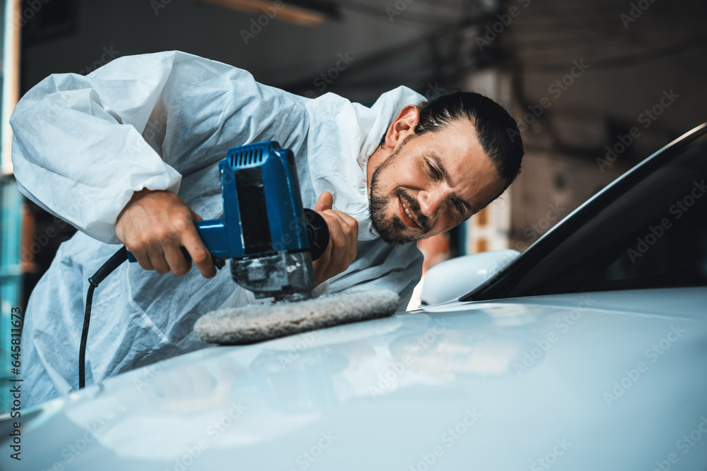 Automotive repair shop, concept of car detailing and polishing by ...