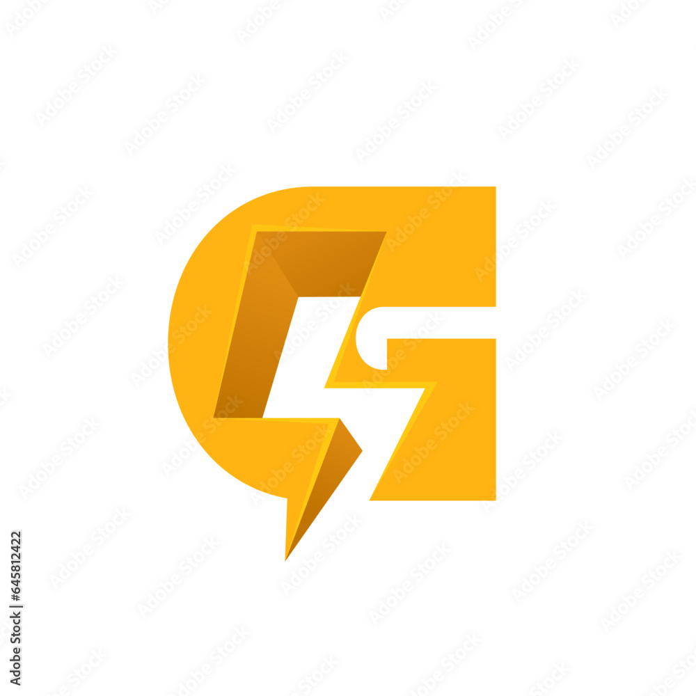 G letter logo with negative space lightning. Flash vector monogram ...
