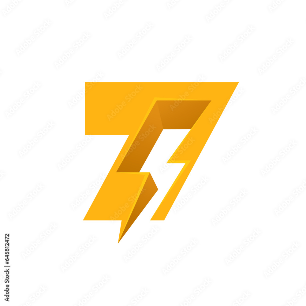 7 logo. Number seven with negative space lightning. Flash vector ...