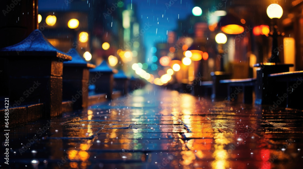Step into a world of rain bokeh, where raindrops blend seamlessly with artificial lights ...