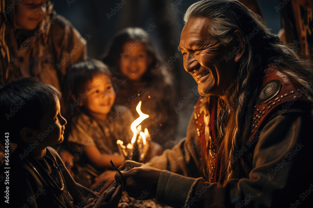 An indigenous elder sharing traditional stories and language with a ...