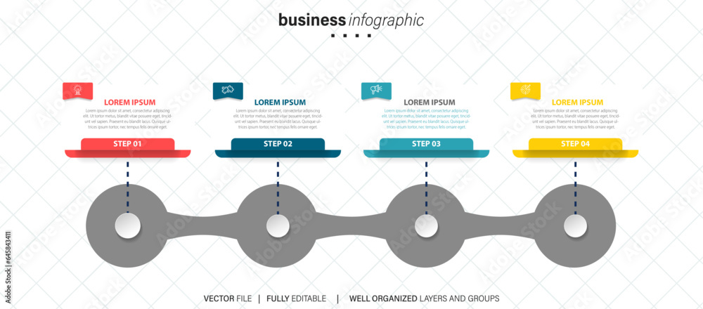 Line step infographic. 4 options workflow diagram, number infograph, process steps chart with ...