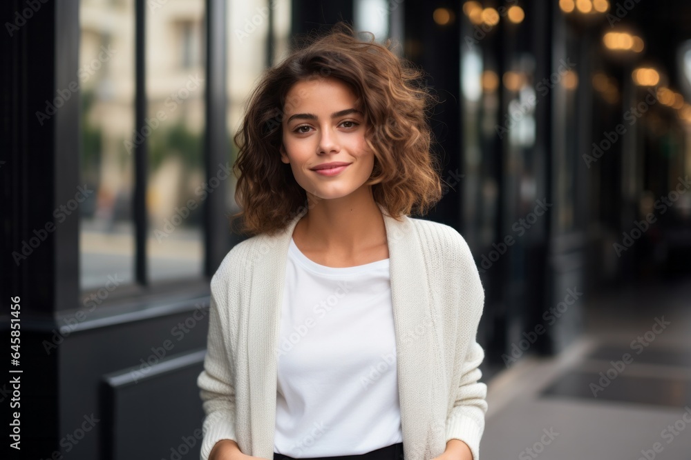 Medium shot portrait photography of a French woman in her 20s against a ...