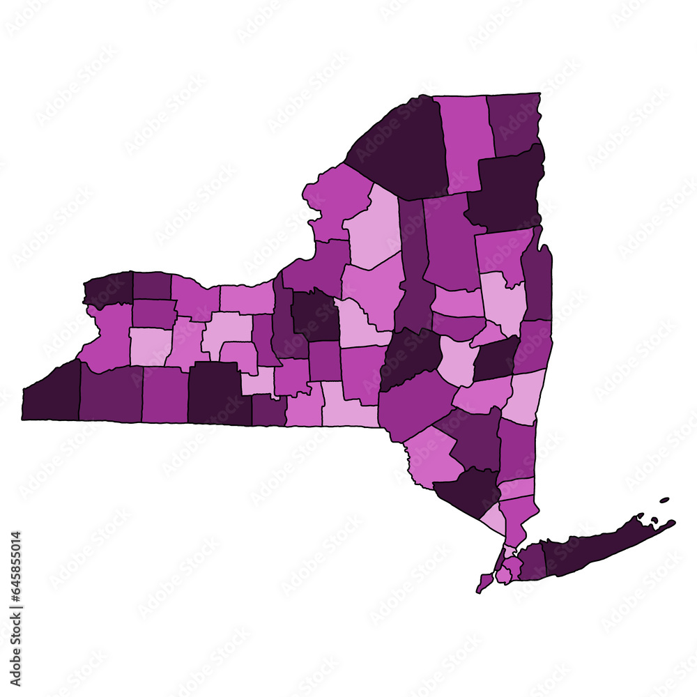 colourful map of New York State. New York Counties map, Newyork blank map for design ,copy space ...