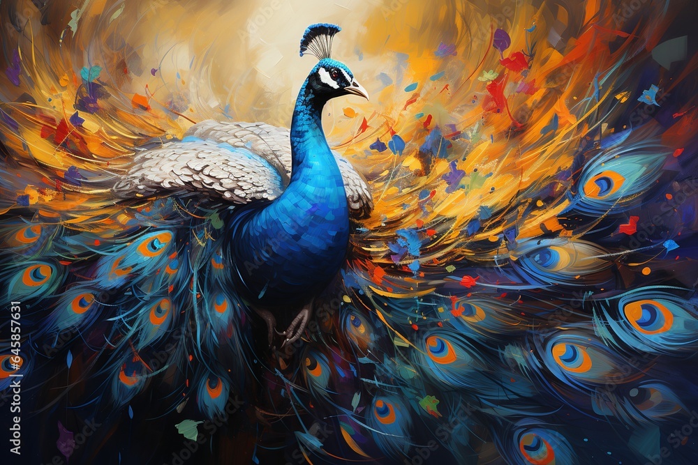 Peacock Pride in The Style of Abstract Expressionism. Creted with ...