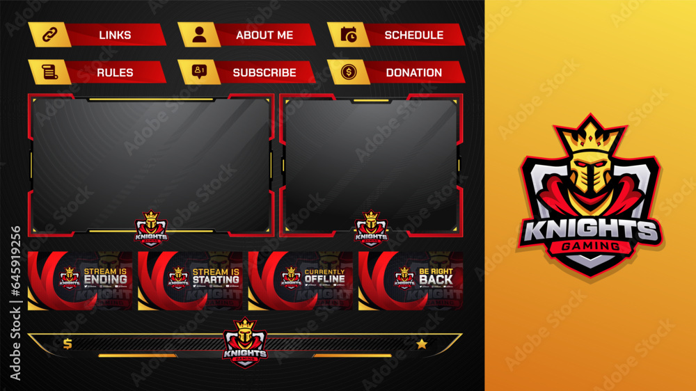 Set of modern design elements for overlay game streaming screen panel ...