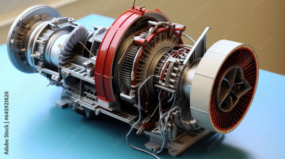Model of turbine engine with longitudinal section for studying ...