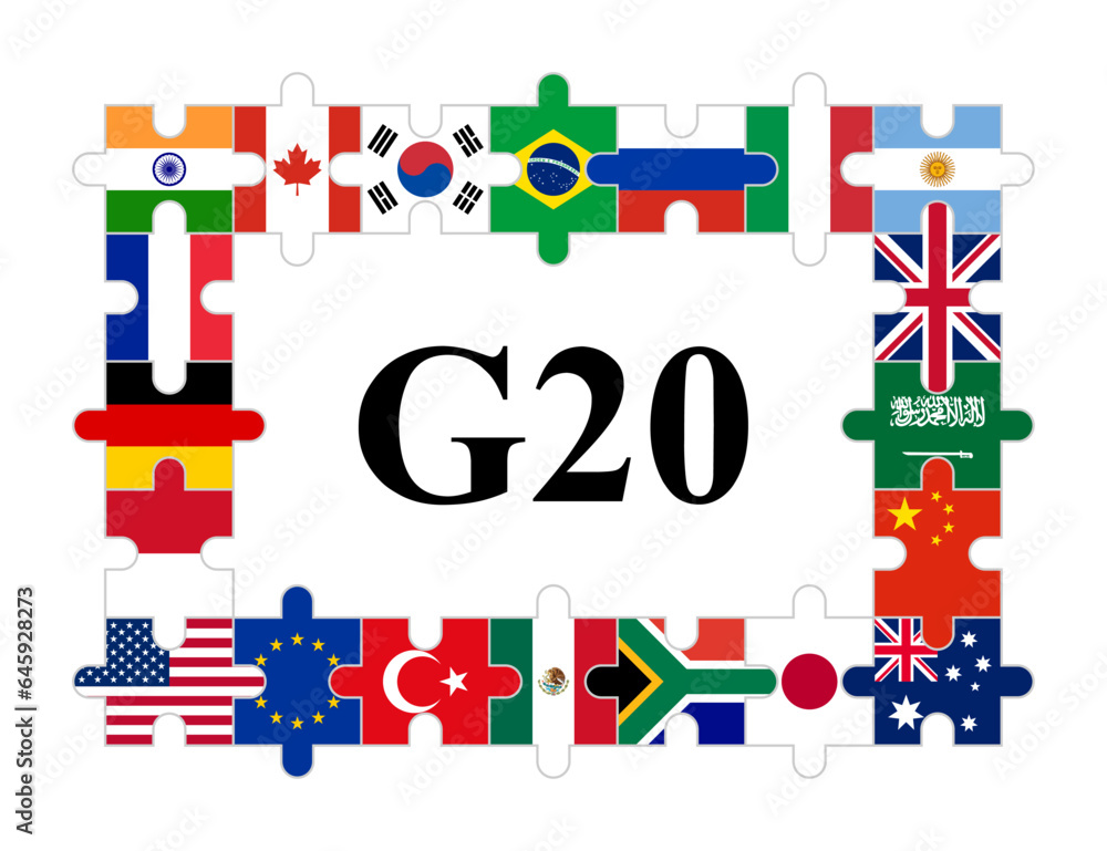 meeting concept. puzzle pieces of g20 countries flag. vector ...
