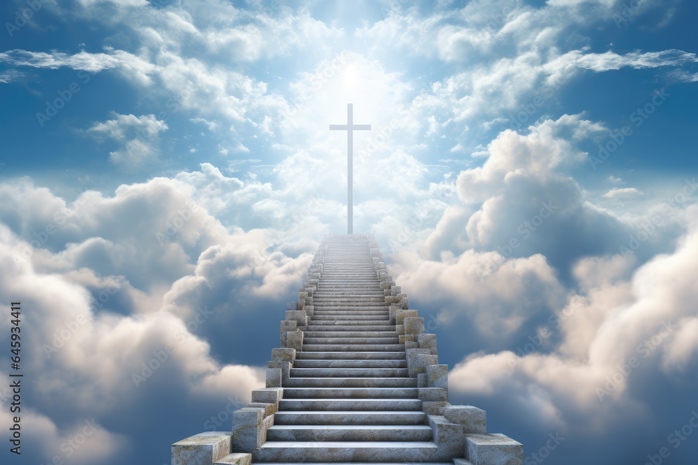Steps in the sky leading to the Cross. Stairs in the sky. Beautiful ...