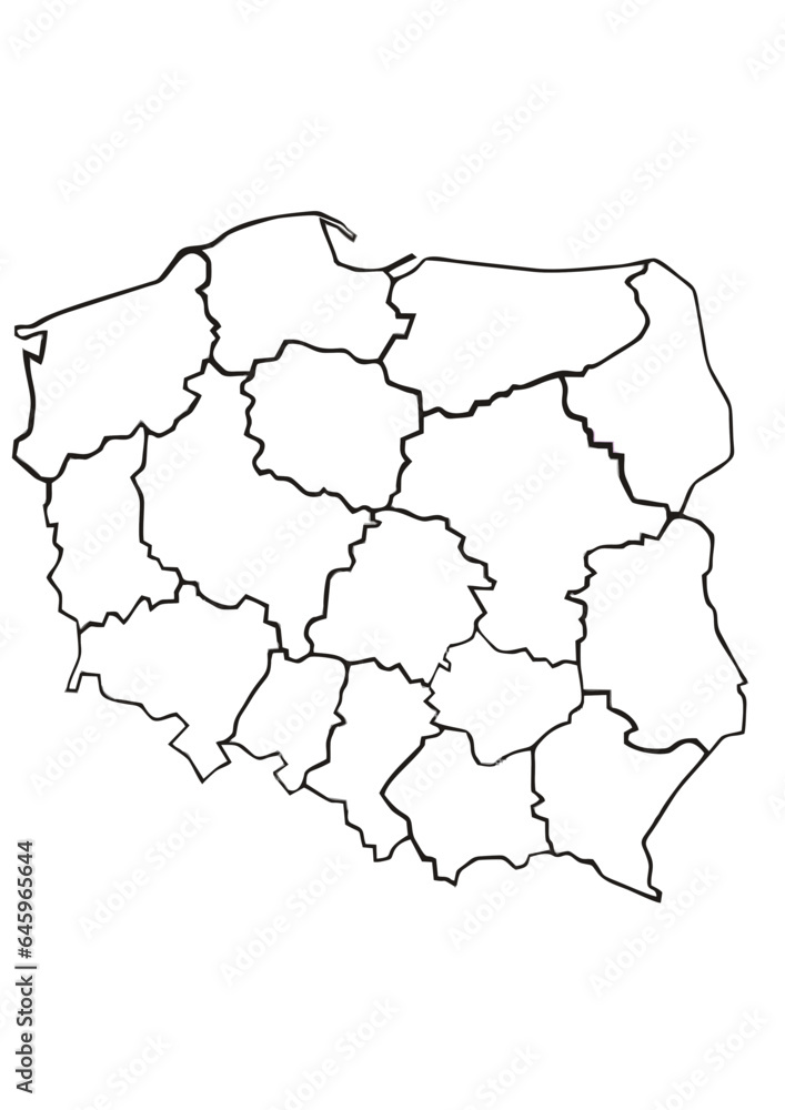 Mapa Polski z podziałek na Województwa mapa konturowa Polski Stock ...