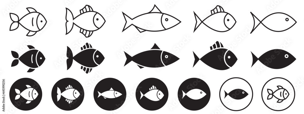 fish icon. Underwater seafood symbol. Aquarium wildlife tuna catfish ...