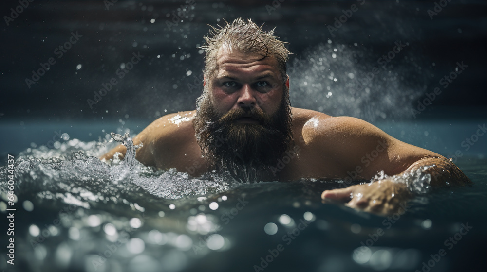 "Swimming": fat human A swimmer is doing laps in a pool, providing a ...