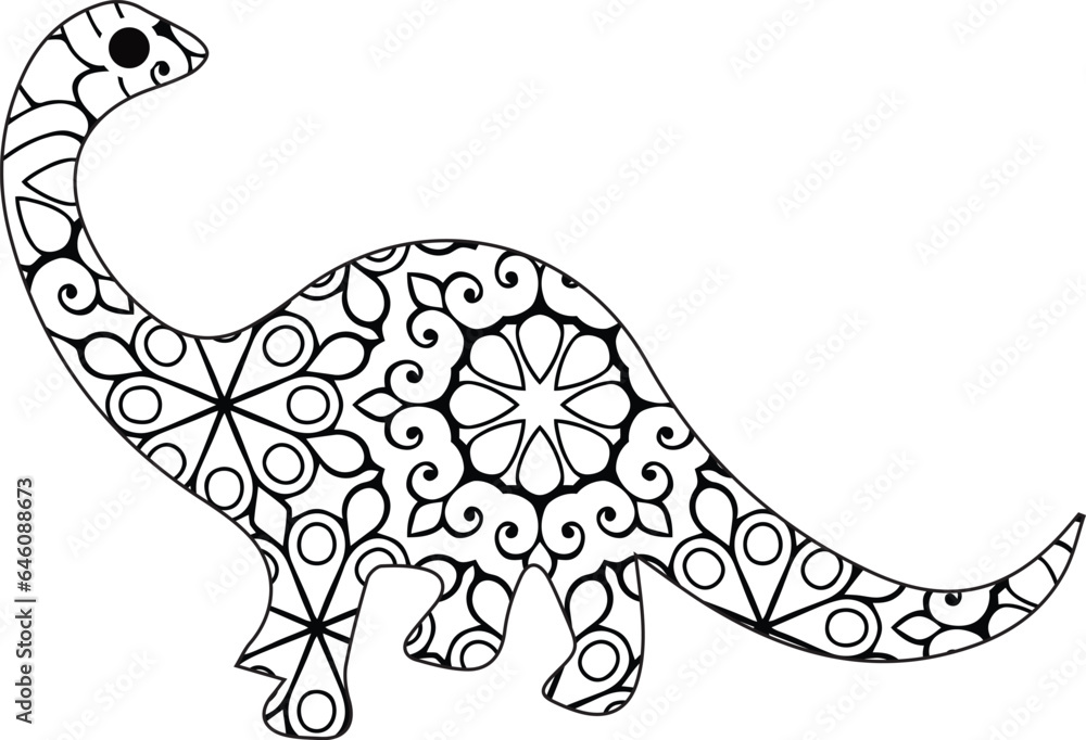 Vector illustration of a dinosaur mandala for coloring book. Dinosaur ...