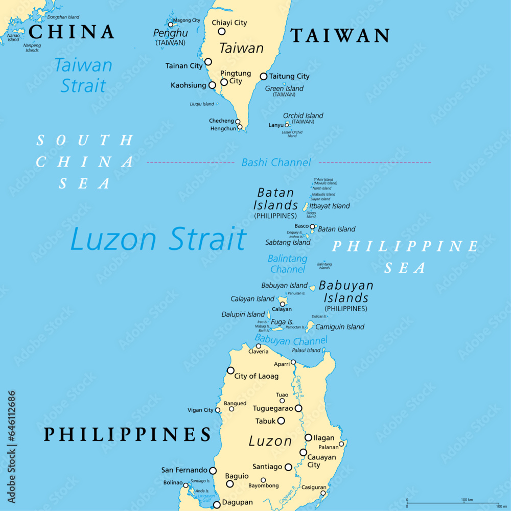 Image vectorielle Stock Luzon Strait, political map. Strait between ...