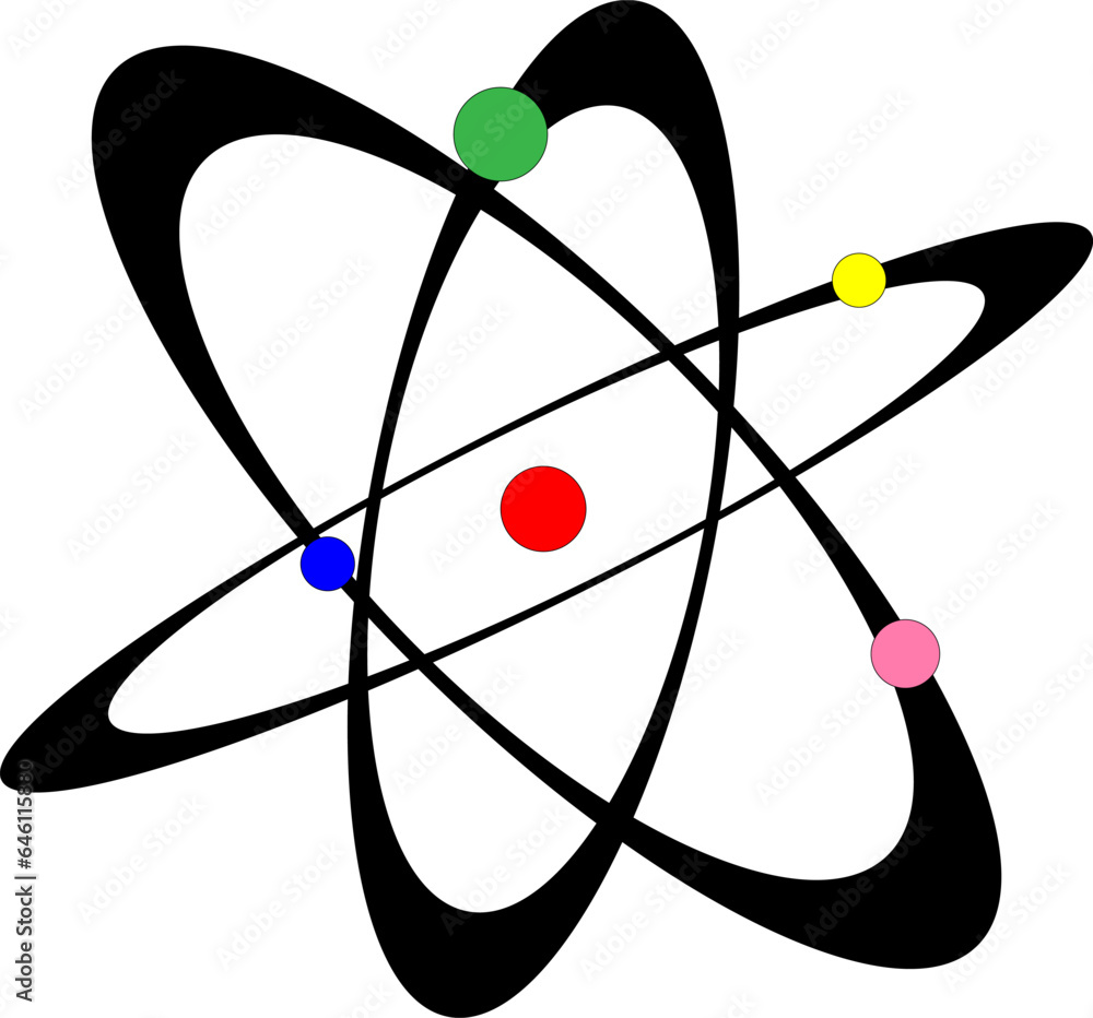 Atom. Atom icon isolated on white background. Orbital rotation of ...