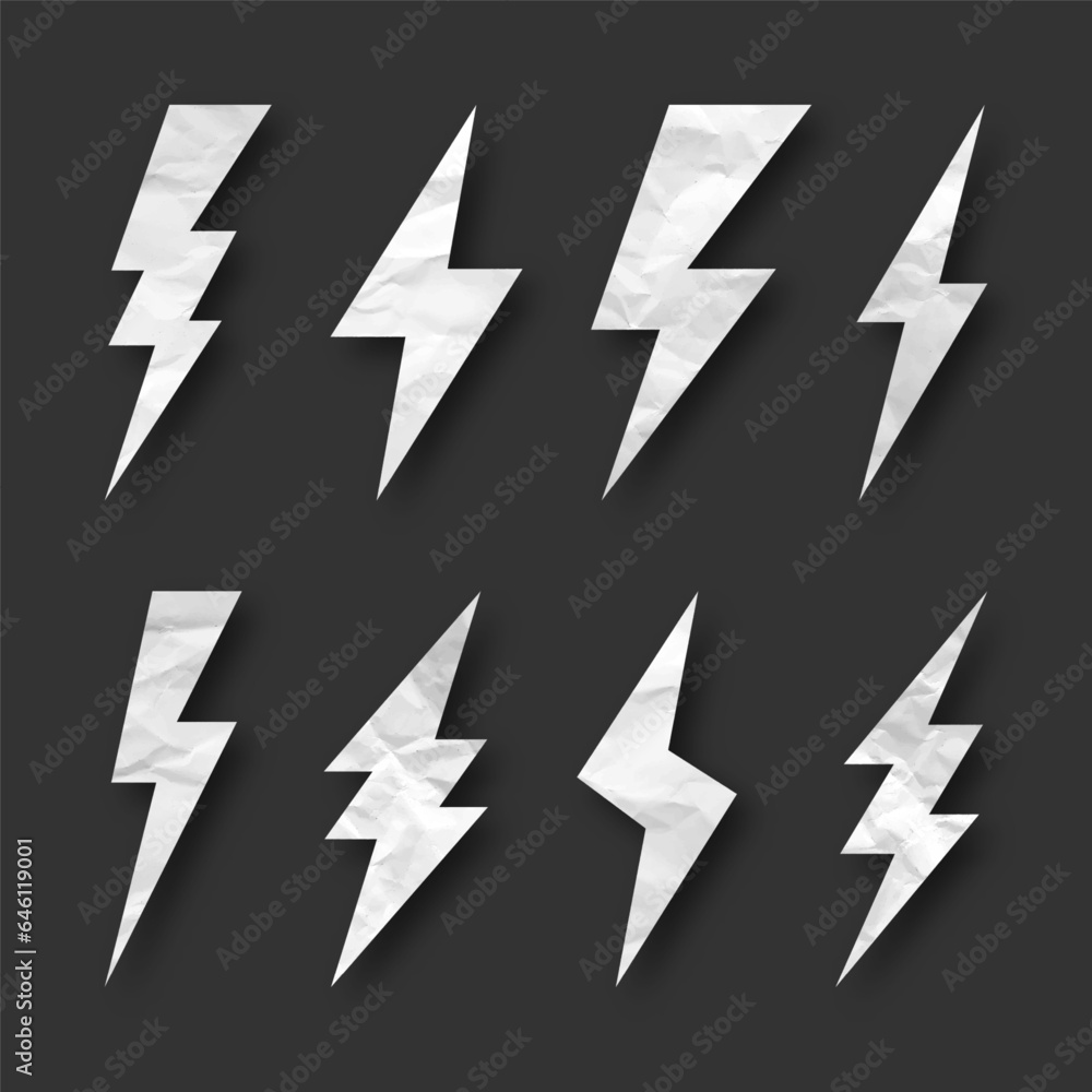 Lightning bolt, crumpled paper texture, cardboard. Flash symbol ...