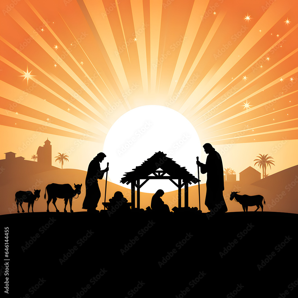 Cartoon clipart of a nativity scene with silhouettes, transparent ...