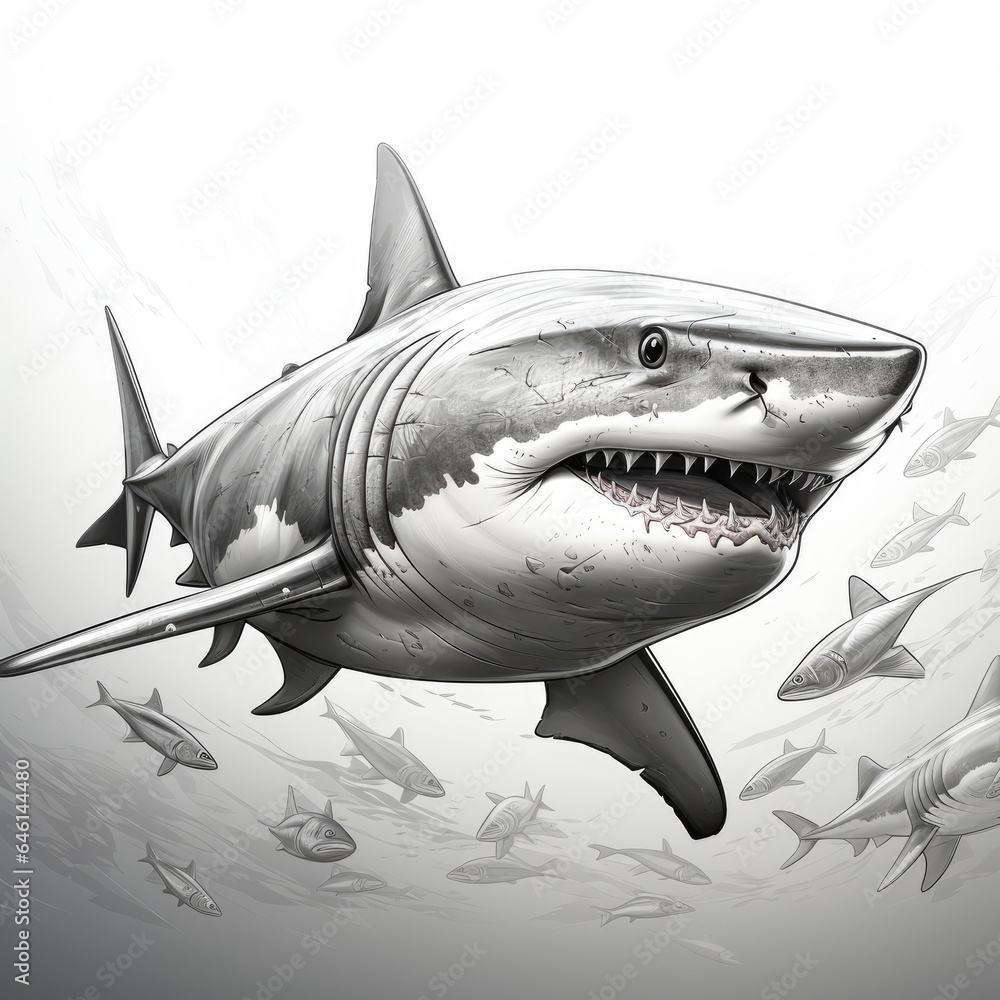 Стокова ілюстрація Black and white illustration of a shark. Dangerous ...