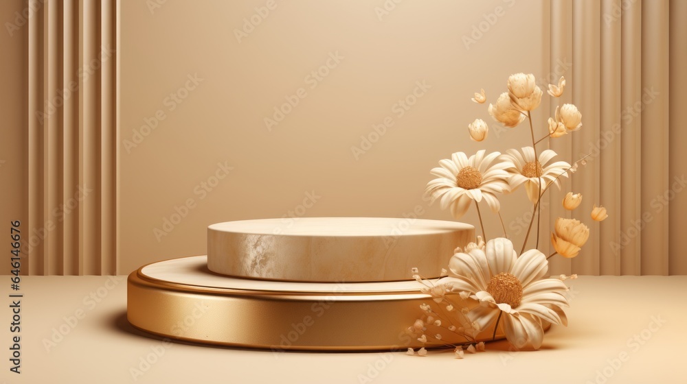 Podium background product 3D gold cosmetic platform nature beige ...