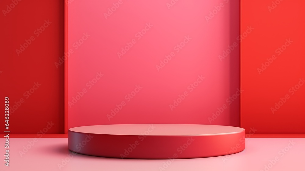 Red background podium light studio stage platform. Empty red podium ...