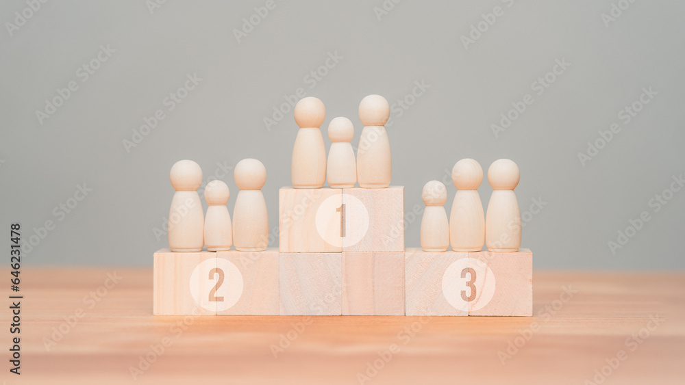 Wooden dolls standing on the podium 1st, 2nd, 3rd positions of wooden ...