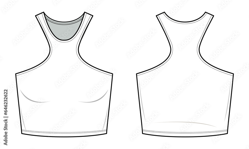 halter crop top technical fashion illustration. halter crop top vector ...
