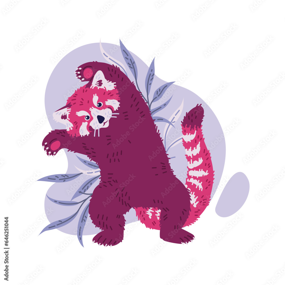 Cute red panda standing on its hind legs, cartoon flat vector ...