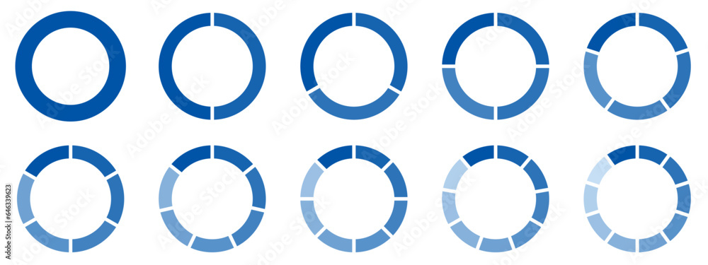 Circles divided diagram 3, 10, 7, graph icon pie shape section chart ...