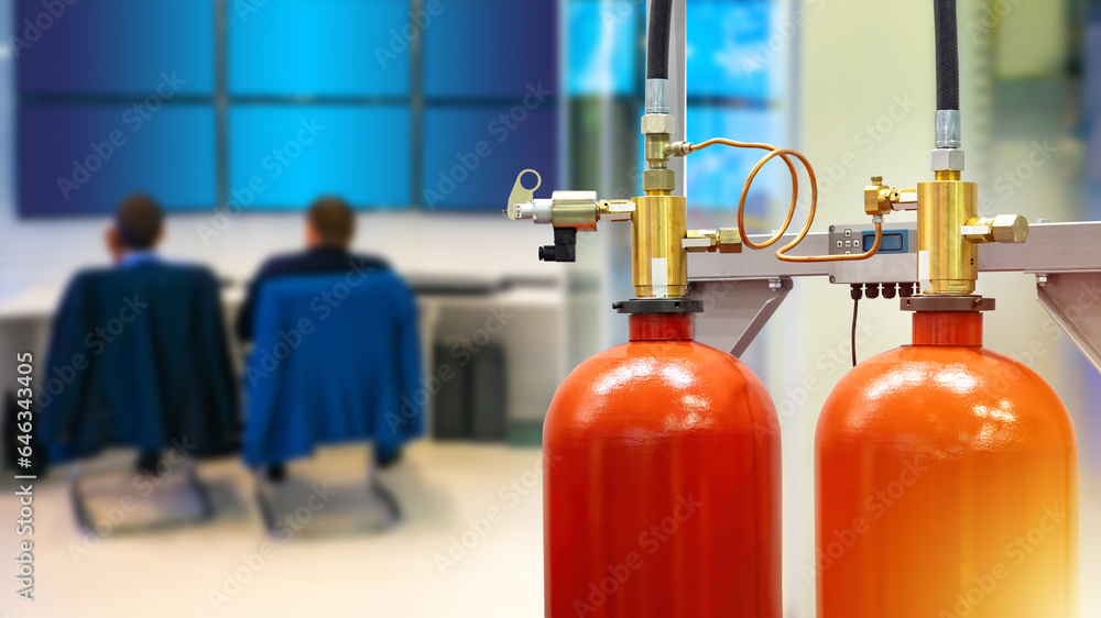 Industrial fire extinguishing system. Fire extinguishers at enterprise ...