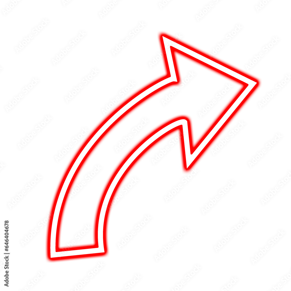 Neon red arrow pointer on a transparent background. Red symbol of all ...