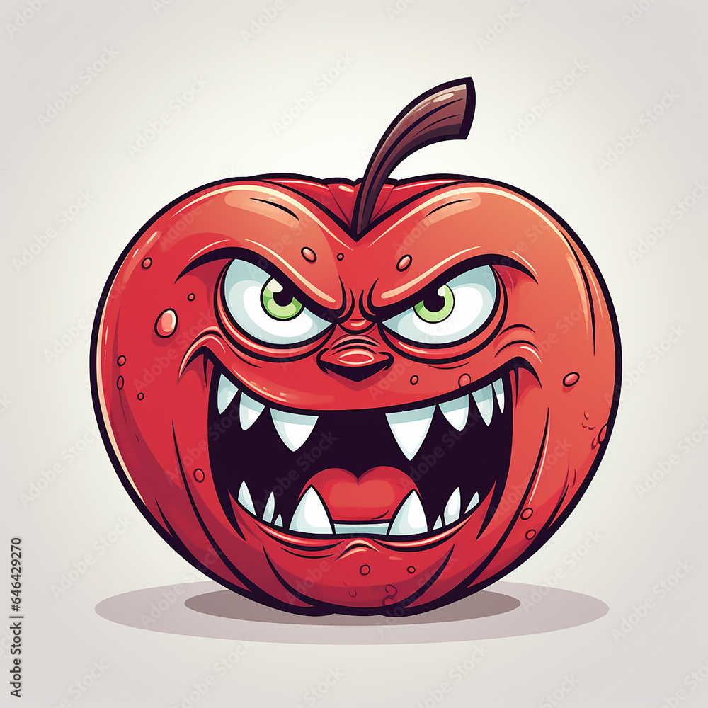 Illustration of a angry red apple face cartoon on white, generative ai ...