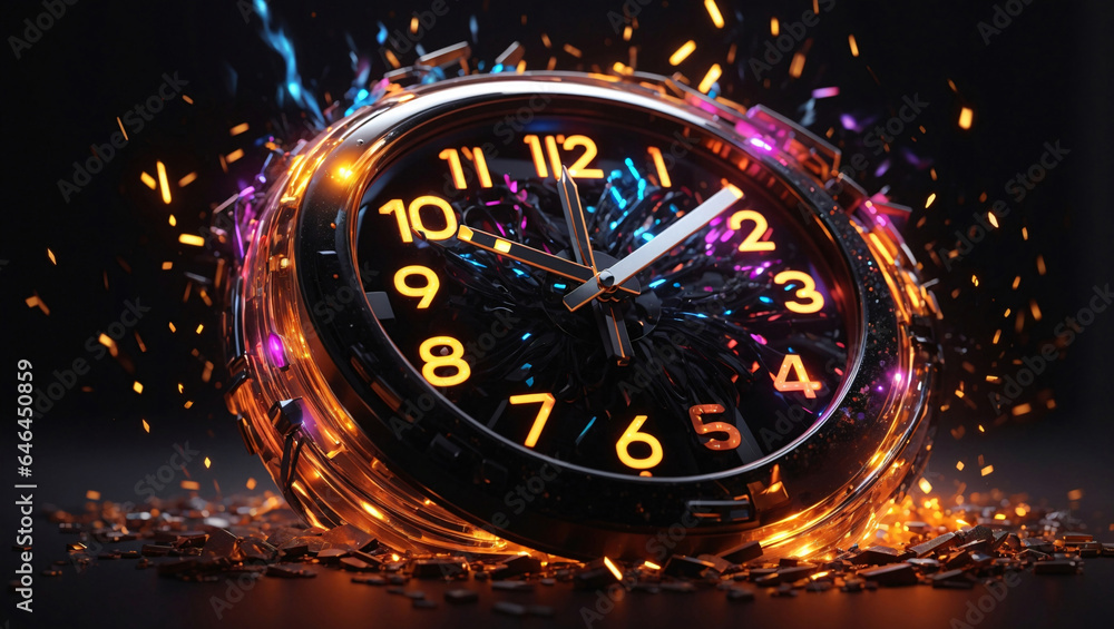 Time's flaming end in an explosion with a blazing clock in the ...