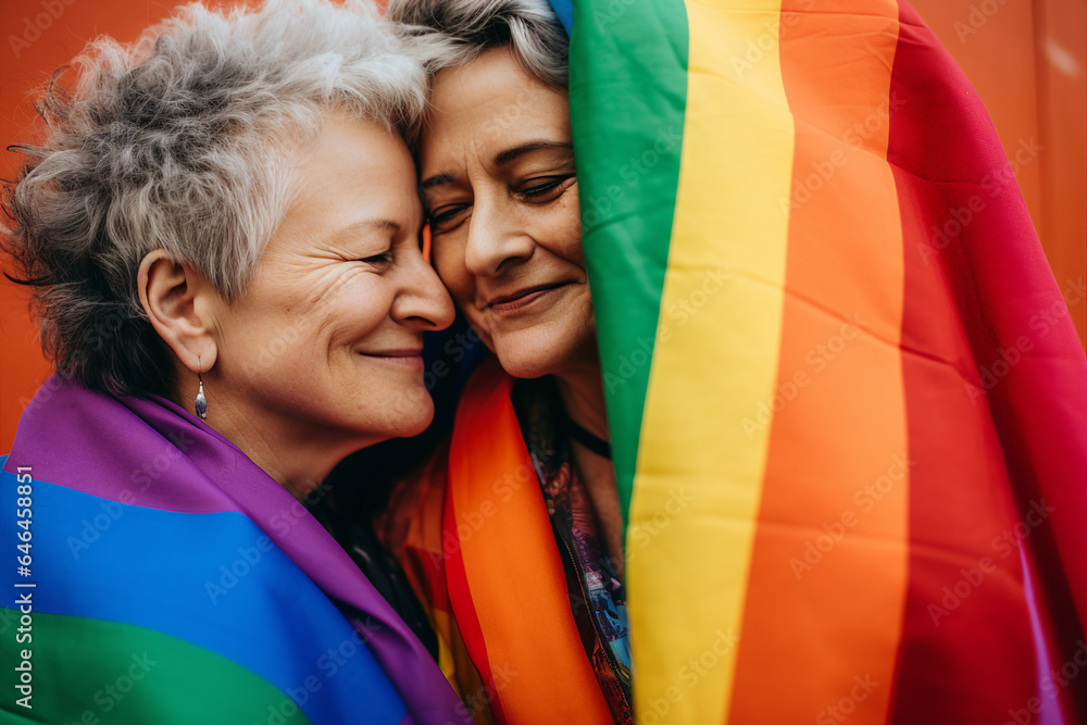 Beautiful picture generative ai concept of a lesbian gay hugging couple ...