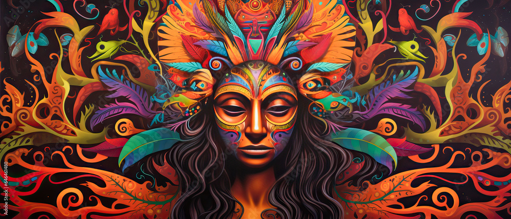 Colorful Illustration of a spiritual hallucinogenic trip with natural ...