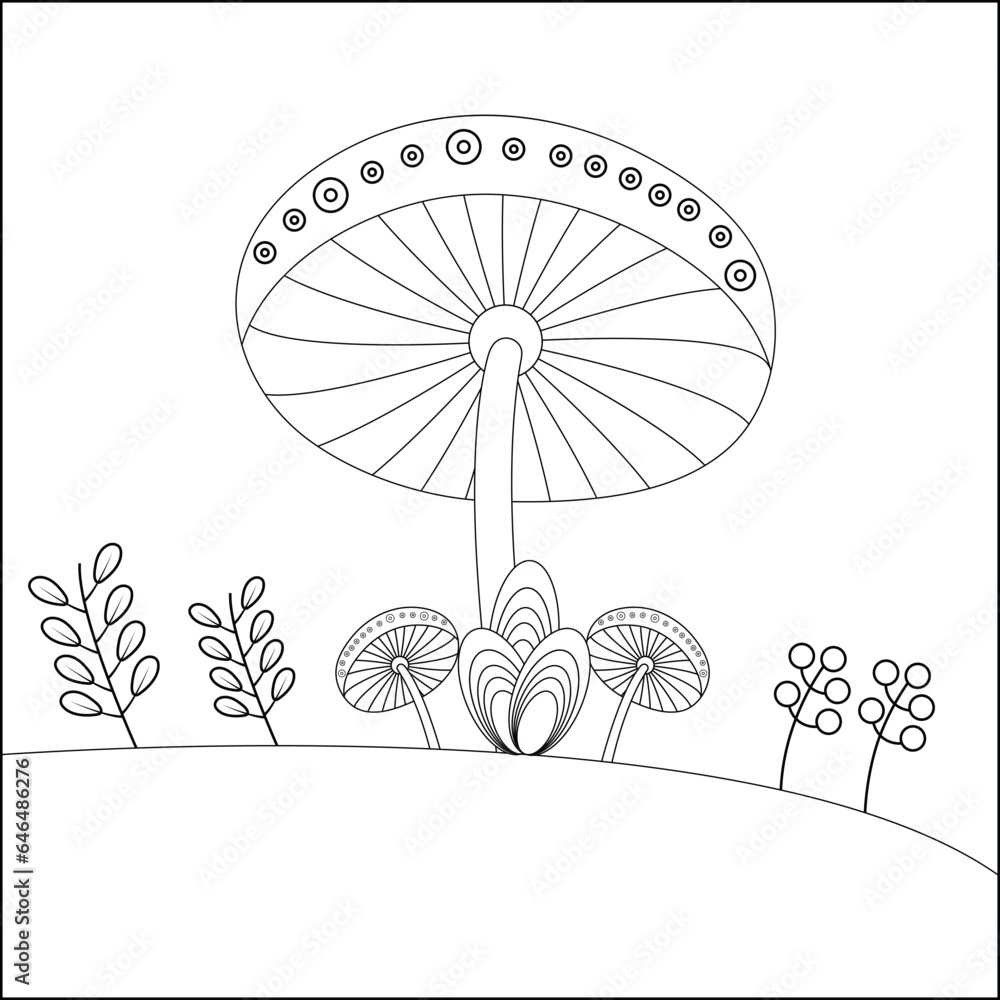 Mushroom in autumn season vector doodle coloring pages for coloring ...