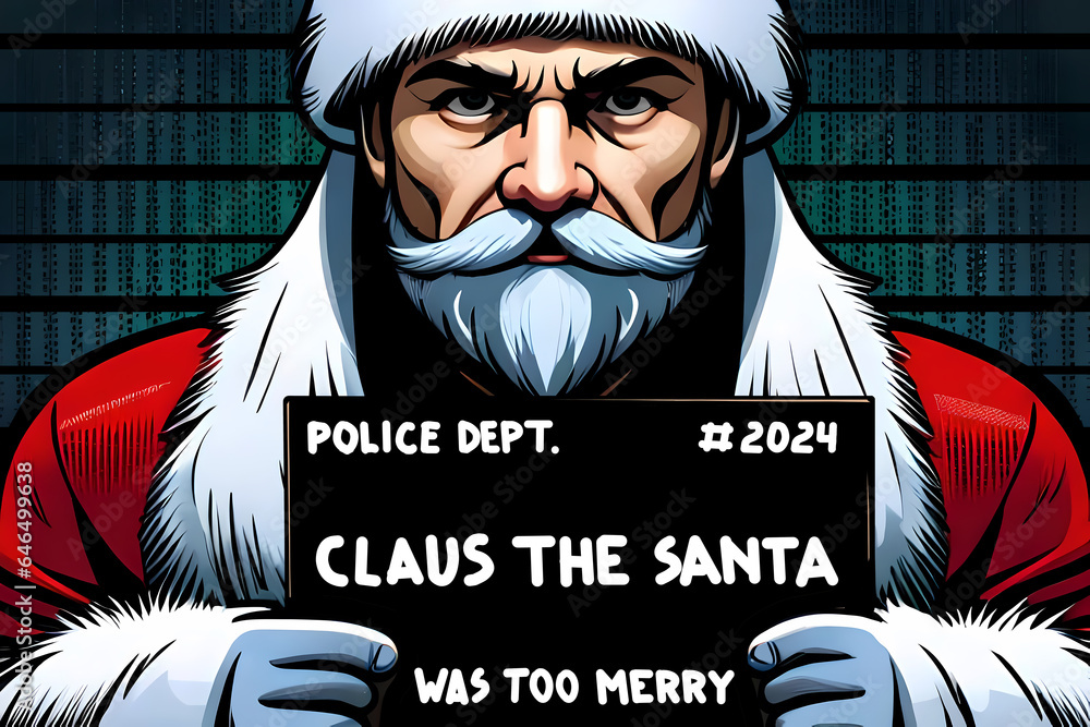 Mugshot of Santa Claus under arrest Stock Illustration | Adobe Stock