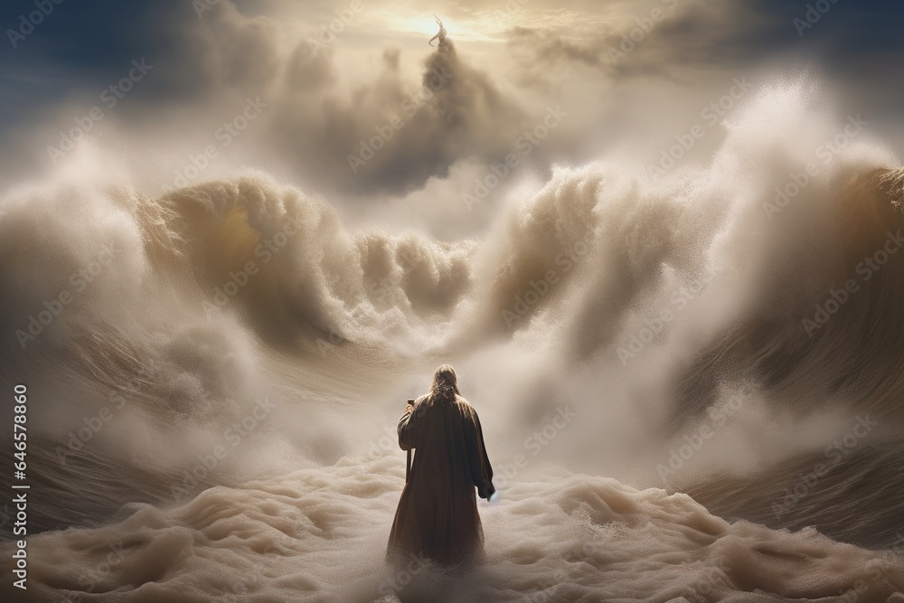 Religious biblical concept, the story of Moses parting the sea, flight ...