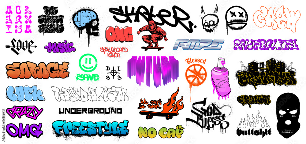 Street graffiti and urban wall, hip hop culture in street art ...