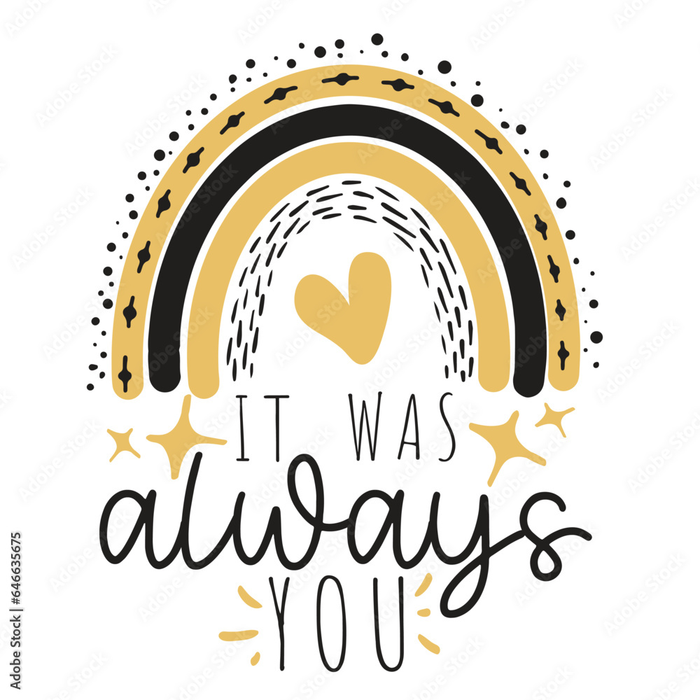 inspirational lettering quotes with a yellow boho rainbow. Modern ...