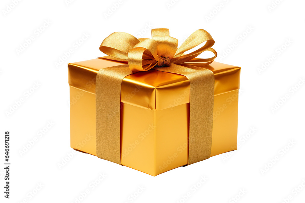 A Golden Christmas gift box isolated PNG Stock Photo | Adobe Stock